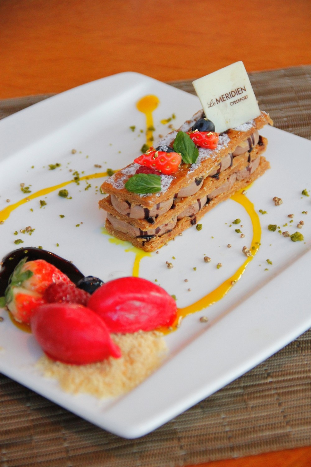 Chocolate Mille-Feuille with Raspberry Sherbet & Exotic Berry – dittou